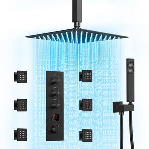 EVERSTEIN Luxury 3-Spray Patterns Thermostatic 12 in. Ceiling Mount Rainfall Shower Faucet and ...