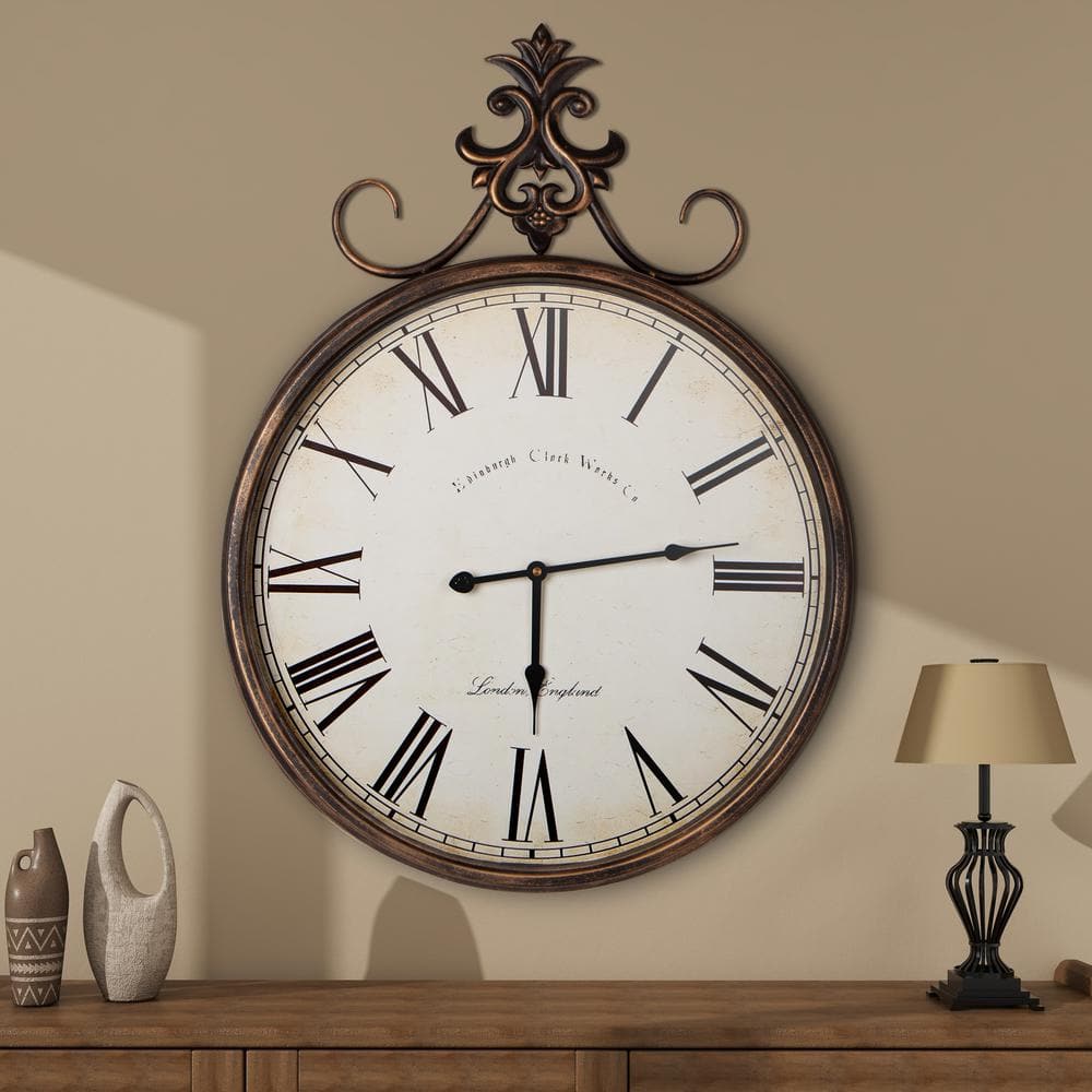 shyfoy Vintage Brown 23.6 in. W x 31.5 in. H Fancy Round Metal Wall ...