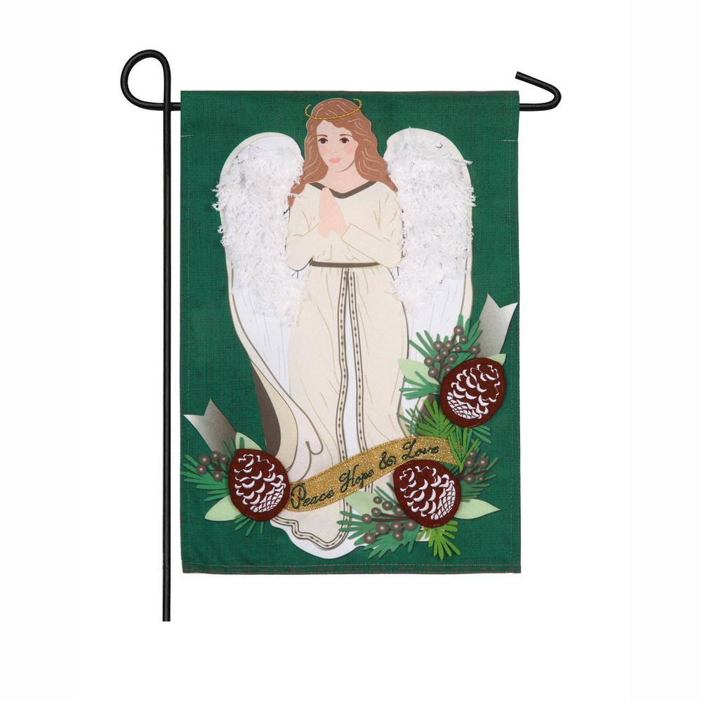 Evergreen 18 in. x 12.5 in. Peace Love Hope Angel Garden Linen Flag ...