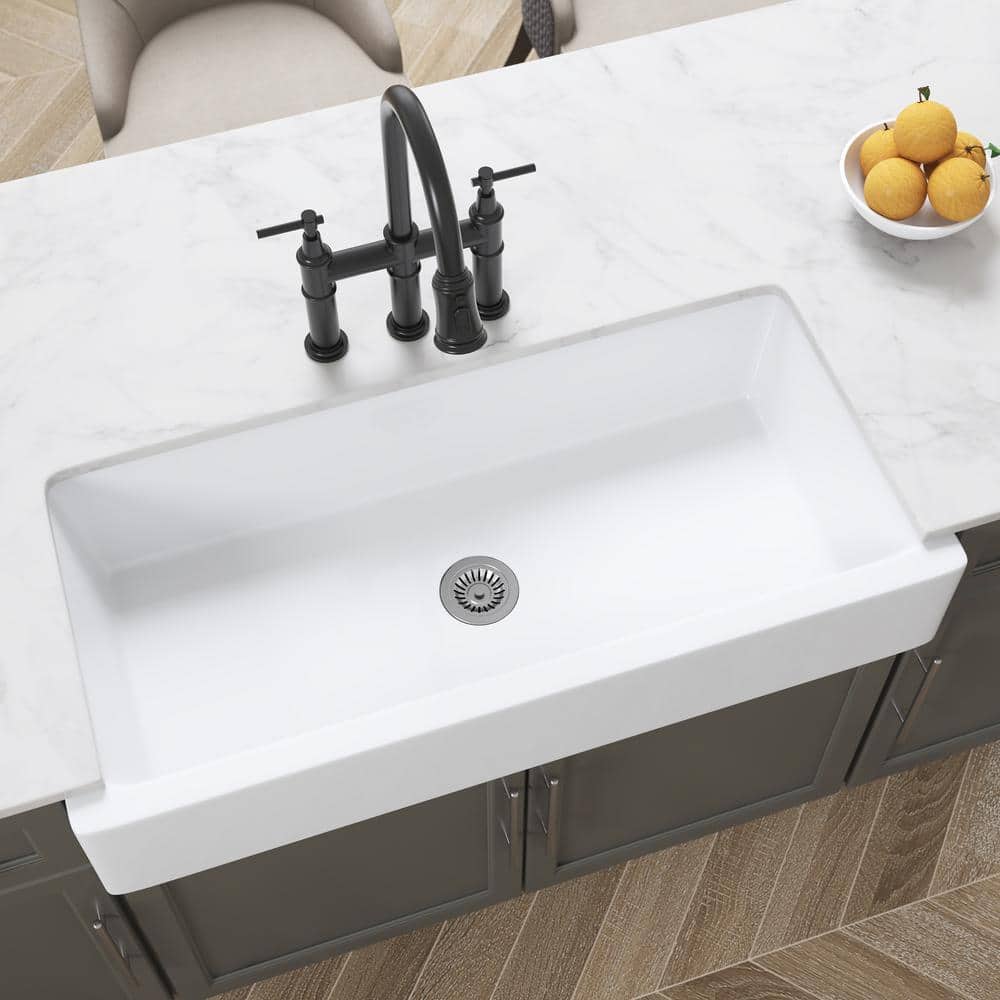 Staykiwi 37 In. Farmhouse Single Bowl White Ceramic Kitchen Sink ...