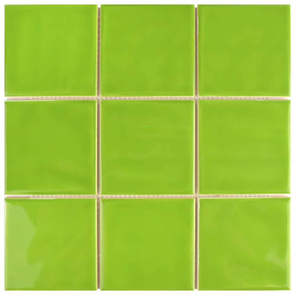 Merola Tile Take Home Tile Sample - Twist Square Green Kiwi 3-7/8 in. x ...
