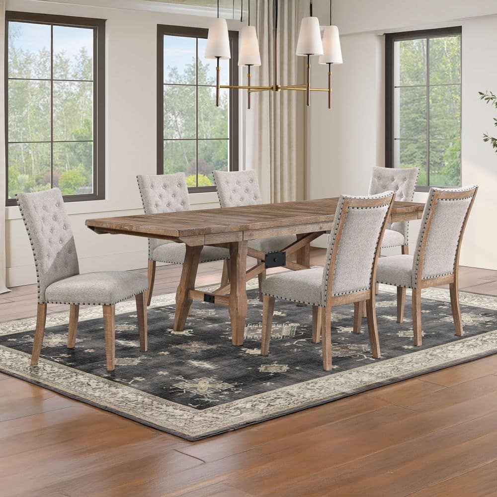 Steve Silver Riverdale 7-Piece Brown Wood Top Trestle Dining Room Set ...