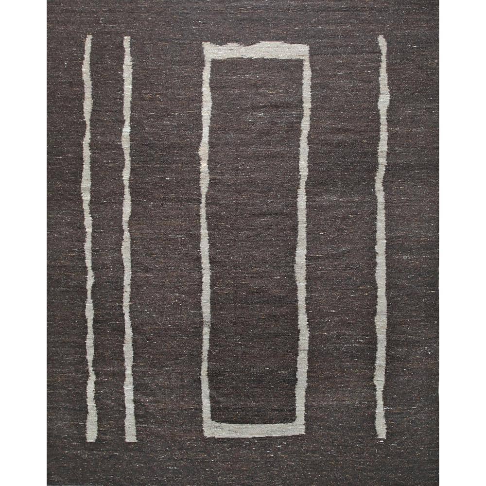 EORC Brown Hand-Woven Wool Contemporary Natural Wool Flat Rug 10 ft. x ...