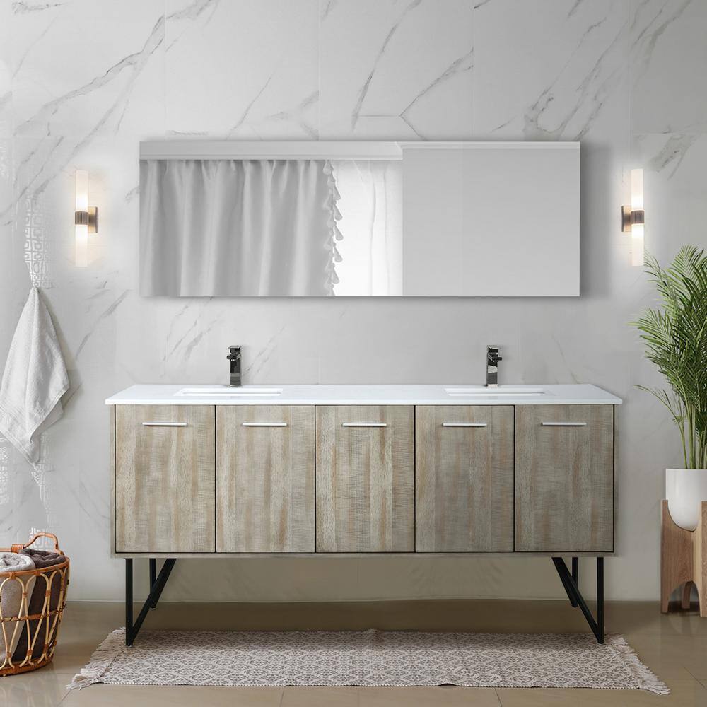 Lexora Lancy 72 in W x 20 in D Rustic Acacia Double Bath Vanity, White ...