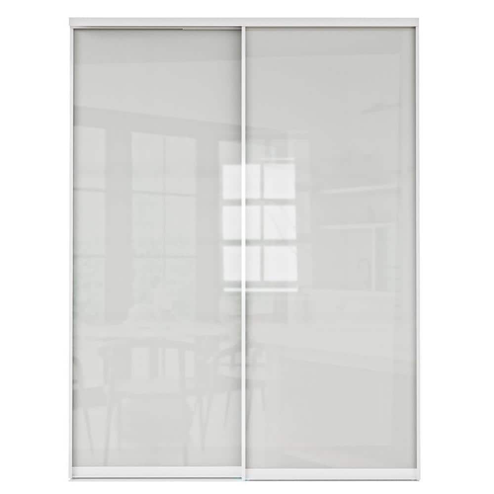 ARK DESIGN 48 in. x 80 in. 1 Lite Tempered Frosted Glass White Aluminum ...
