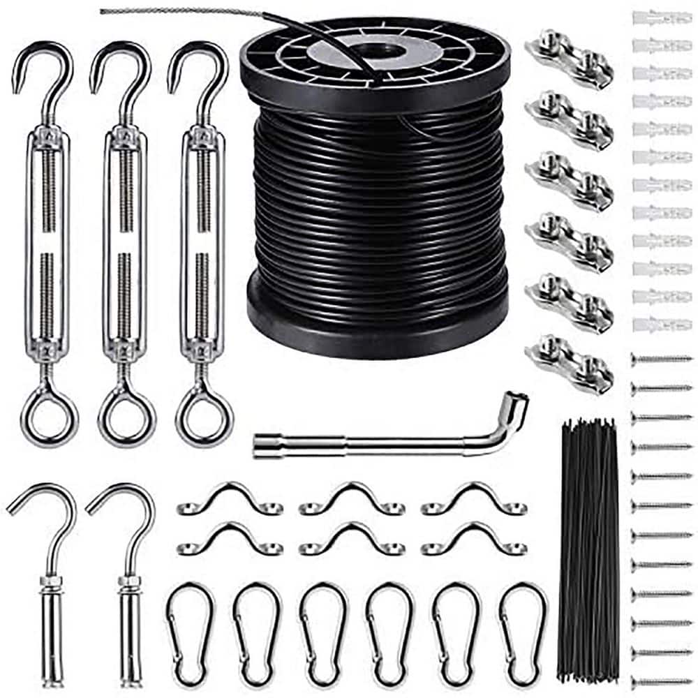Oyezvary 164 FT Nylon-Coated Stainless Steel Wire Rope Cable Kit with ...