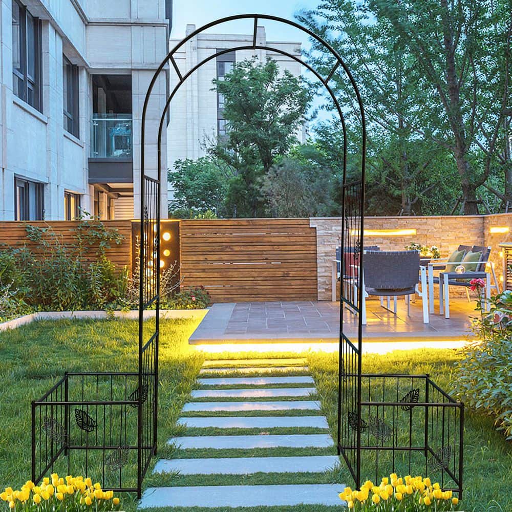 Coporesell 87 in. Black Metal Garden Arch Arbor Trellis with Wedding ...
