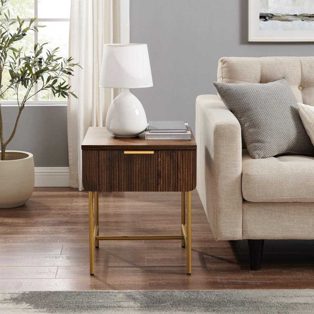 Welwick Designs Modern 18.25 in. Dark Walnut and Gold Rectangle Wood ...