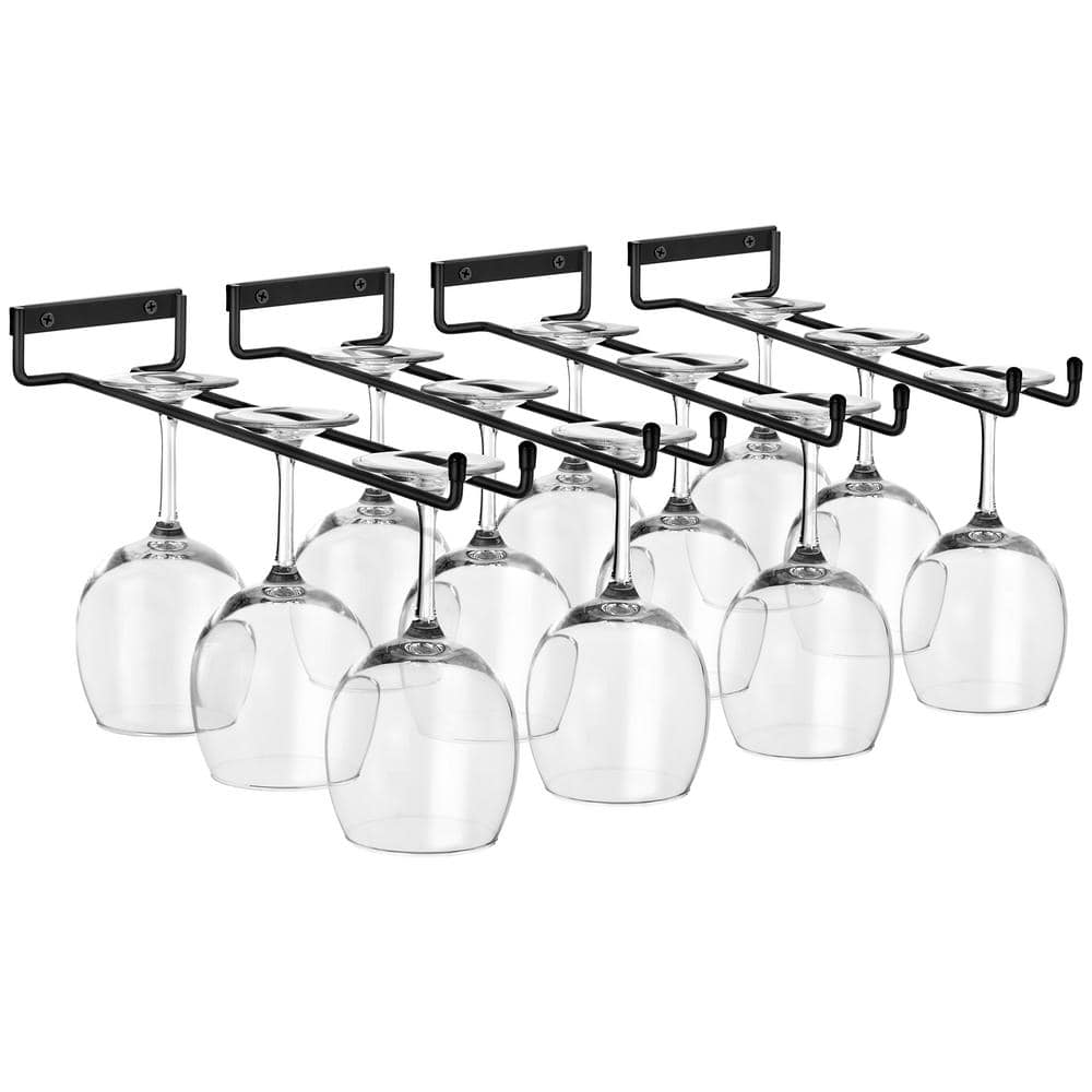 Sorbus Black Under Cabinet Wine Glass Holder WN-GL-4PK - The Home Depot