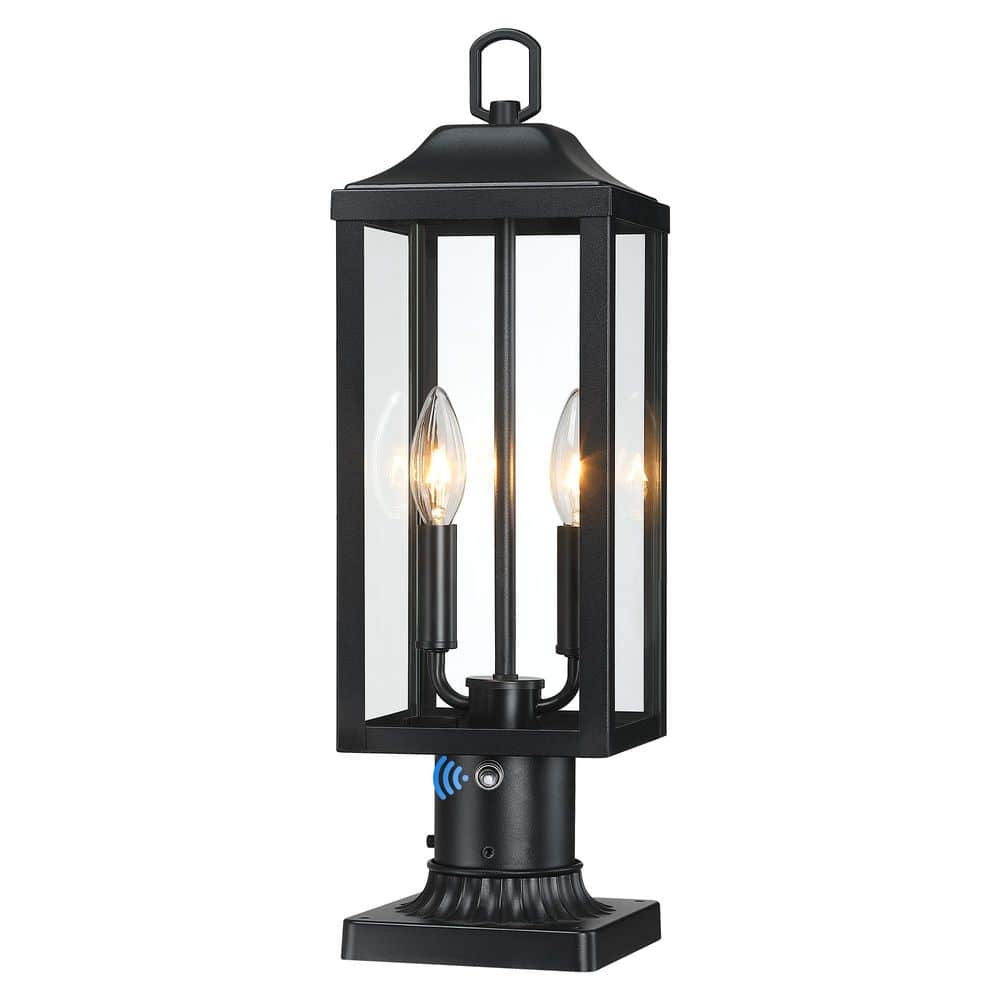 pasentel 20 in. Dusk to Dawn 2-Light Black Metal Hardwired Outdoor ...
