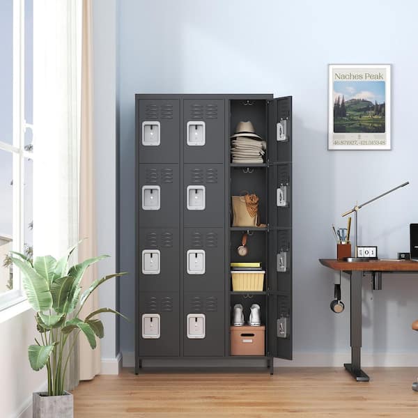 Black 72 in. Metal Lockers for Employees Steel Storage Locker Cabinet ...