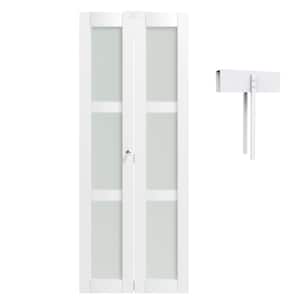 TENONER 32 in. x 80 in. 3-Panel Frosted Glass Solid Core White PVC ...