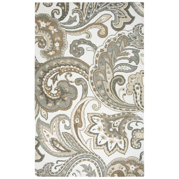 Makalu Ivory/Gray 3 ft. x 5 ft. Floral Area Rug MAKMK100504550305 - The ...