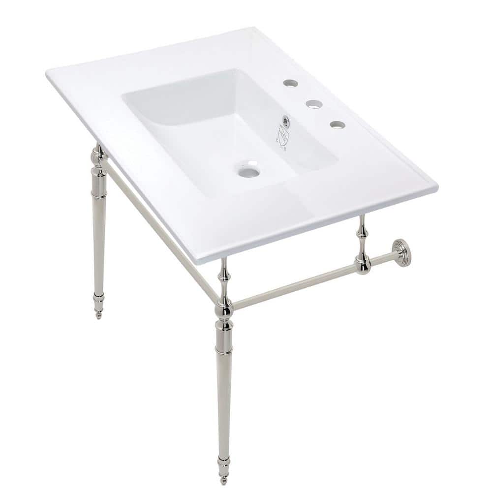 Kingston Brass Edwardian 31 in. Ceramic Console Sink in Polished Nickel ...