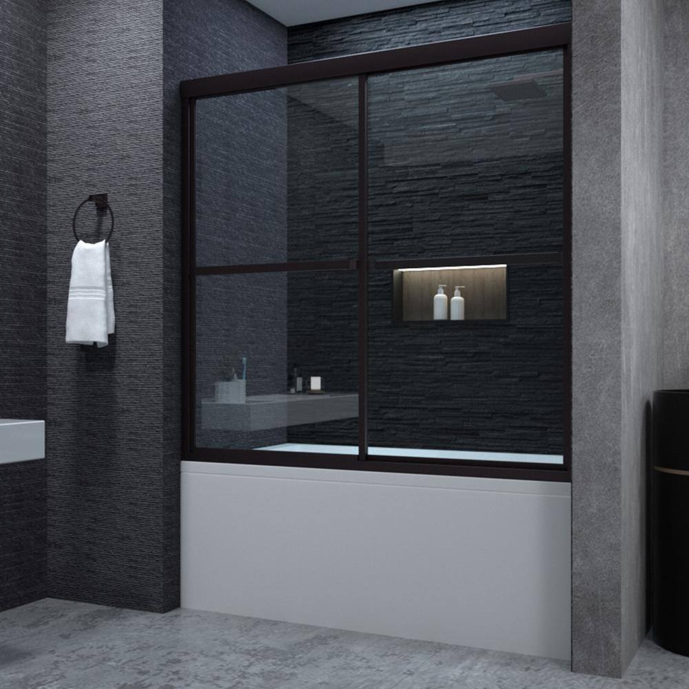 niveal Alvin 59 in. W x 56 in. H Sliding Framed Tub Door in Oil Rubbed ...