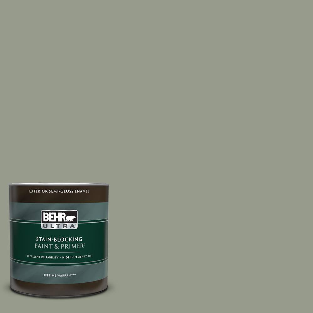 BEHR ULTRA 1 qt. #PMD-56 Laurel Leaf Semi-Gloss Enamel Exterior Paint ...