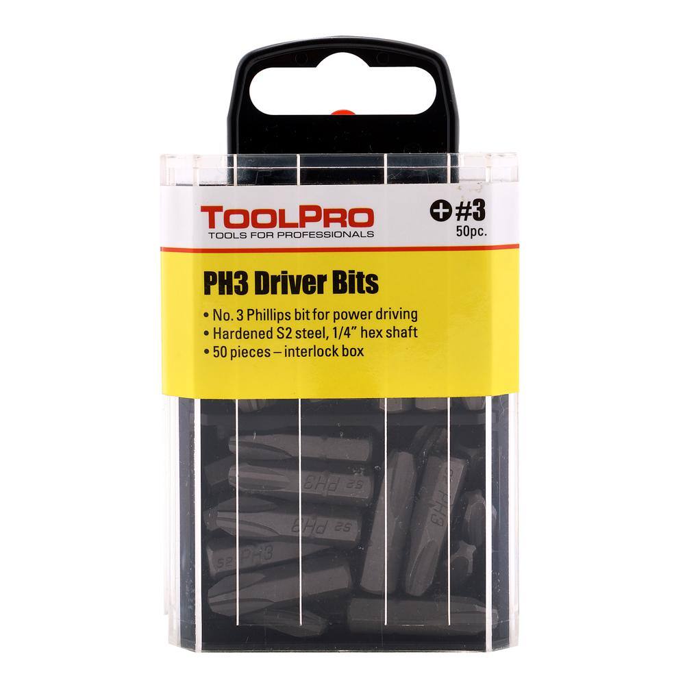 ToolPro 3 Alloy Steel Phillips Bits in Interlocking Storage Box (50 ...