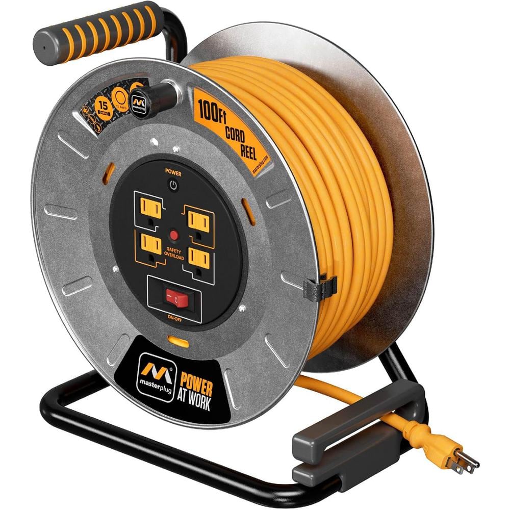 Lukyamzn 100 ft. 12/3 15 Amp Retractable Extension Cord Reel with 4 ...
