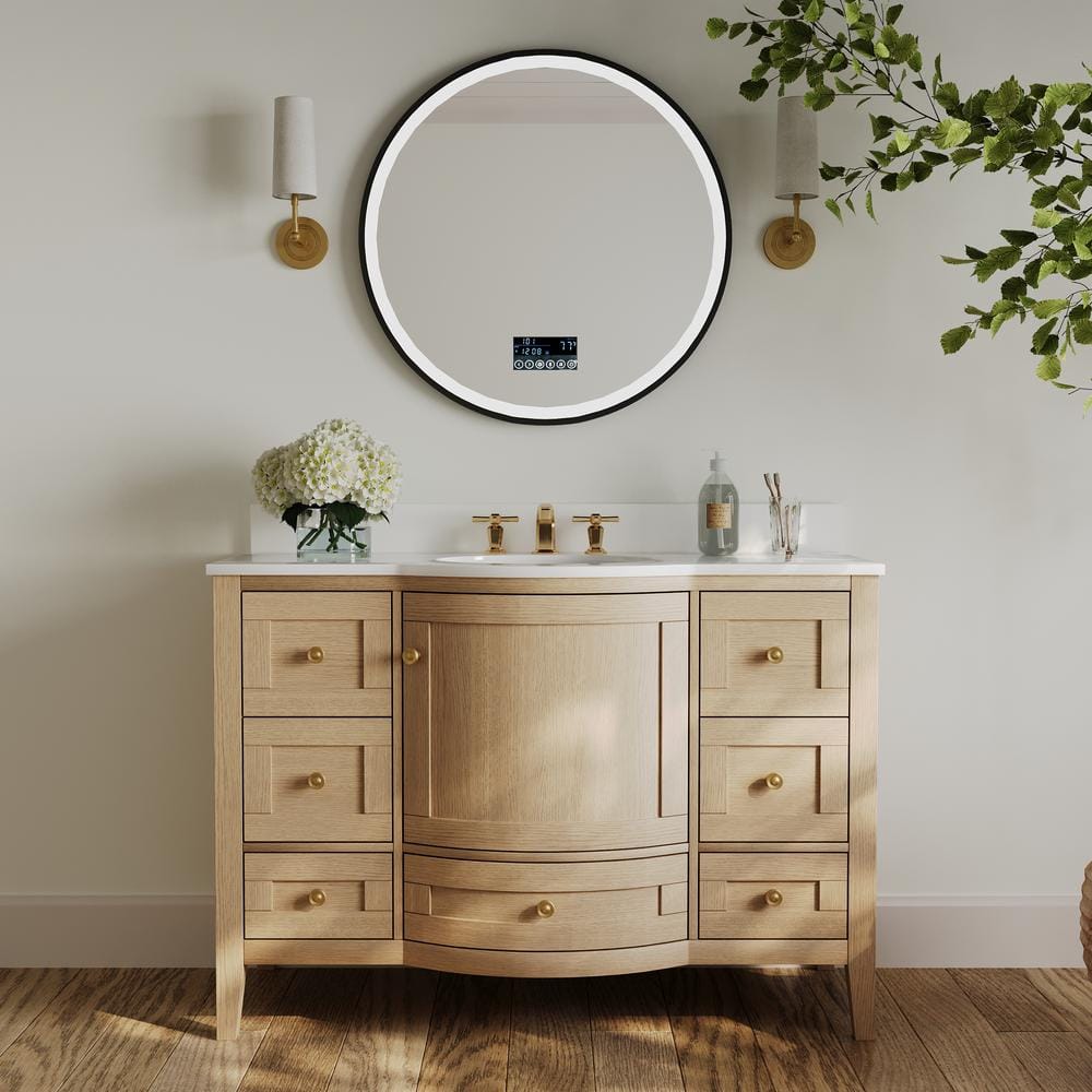 Ancerre Designs Lauren 48 in. W Bath Vanity in Oak with White Quartz ...