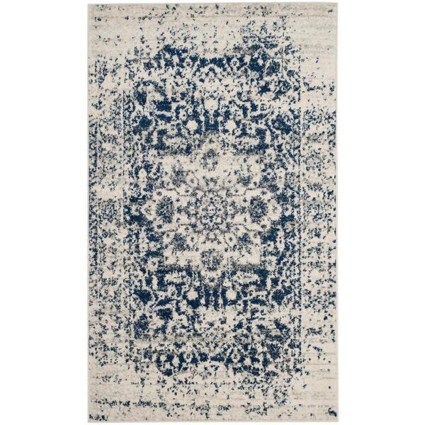 SAFAVIEH Madison Cream/Navy 2 ft. x 4 ft. Distressed Border Area Rug ...