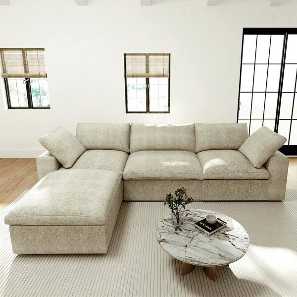 Magic Home 118 in. Square Arm 4-Piece Linen L-shaped Sectional Sofa ...