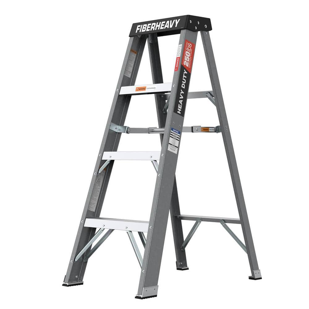 maocao hoom Fiberglass Step Ladder 4 ft. 250 lbs. Gray CXY-2HPCVVT ...
