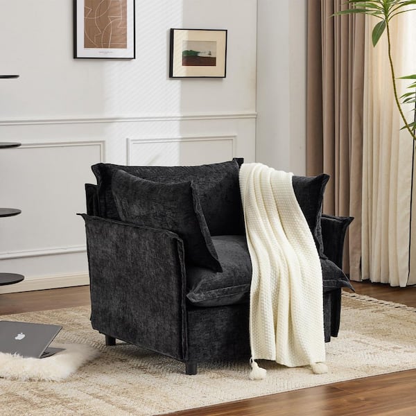 Karl home Black Chenille Arm Chair Accent Chair with Thin Arms For ...
