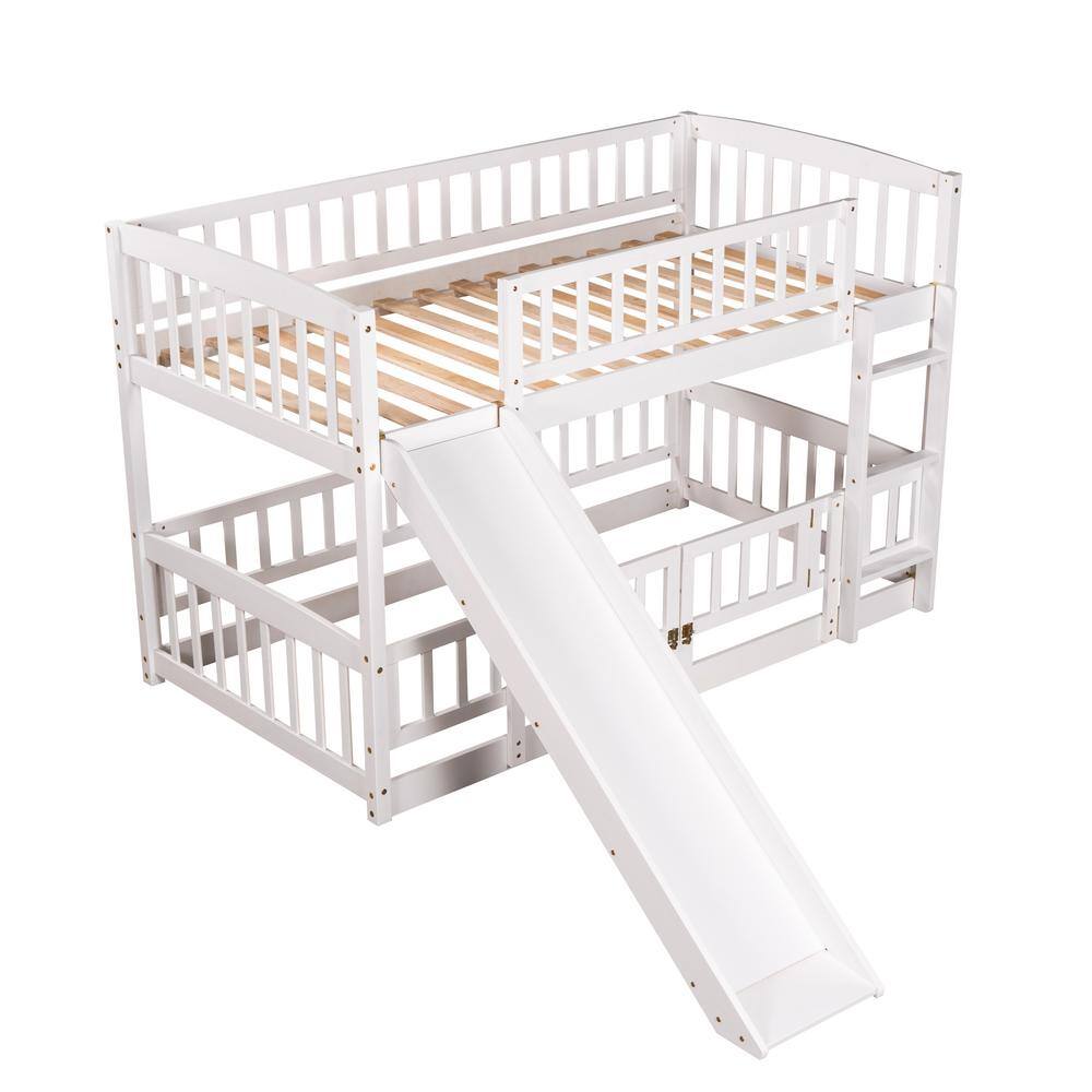 Angel Sar White Twin Bunk Bed with Slide and Built -in Fence with ...