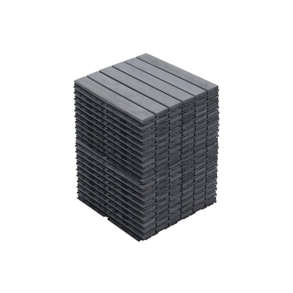 cadeninc 12 in. x 12 in. Square Acacia Wood Interlocking Deck Tiles ...