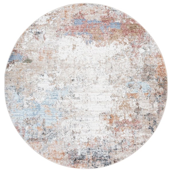 SAFAVIEH Jasmine 5 ft. x 5 ft. Beige/Light Blue Distressed Marble Round ...