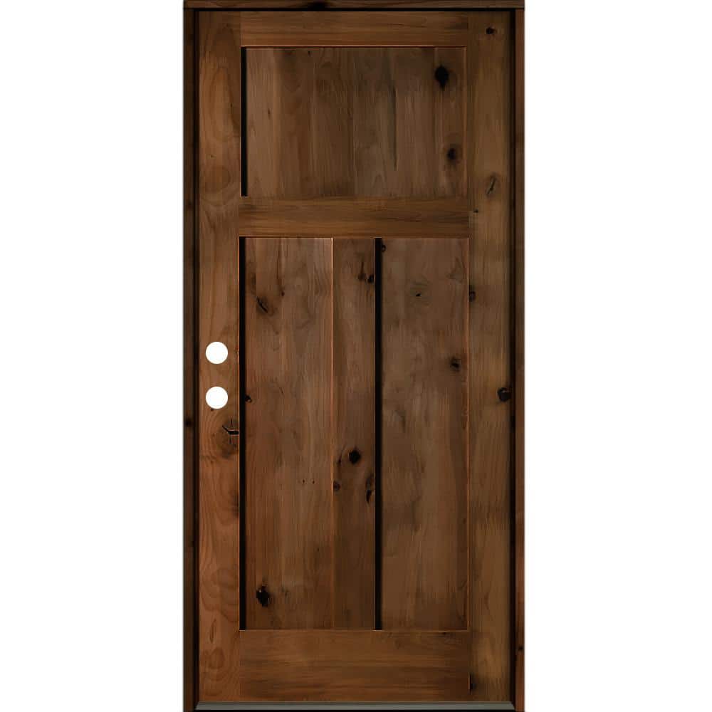 Krosswood Doors 32 in. x 80 in. Rustic Knotty Alder 3-Panel Right-Hand ...