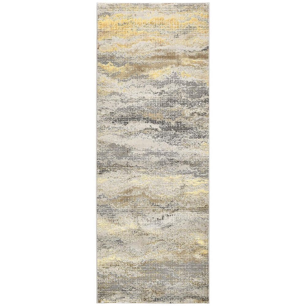 HomeRoots 2 ft. x 8 ft. Gray and Ivory Abstract Area Rug 2000512952 ...