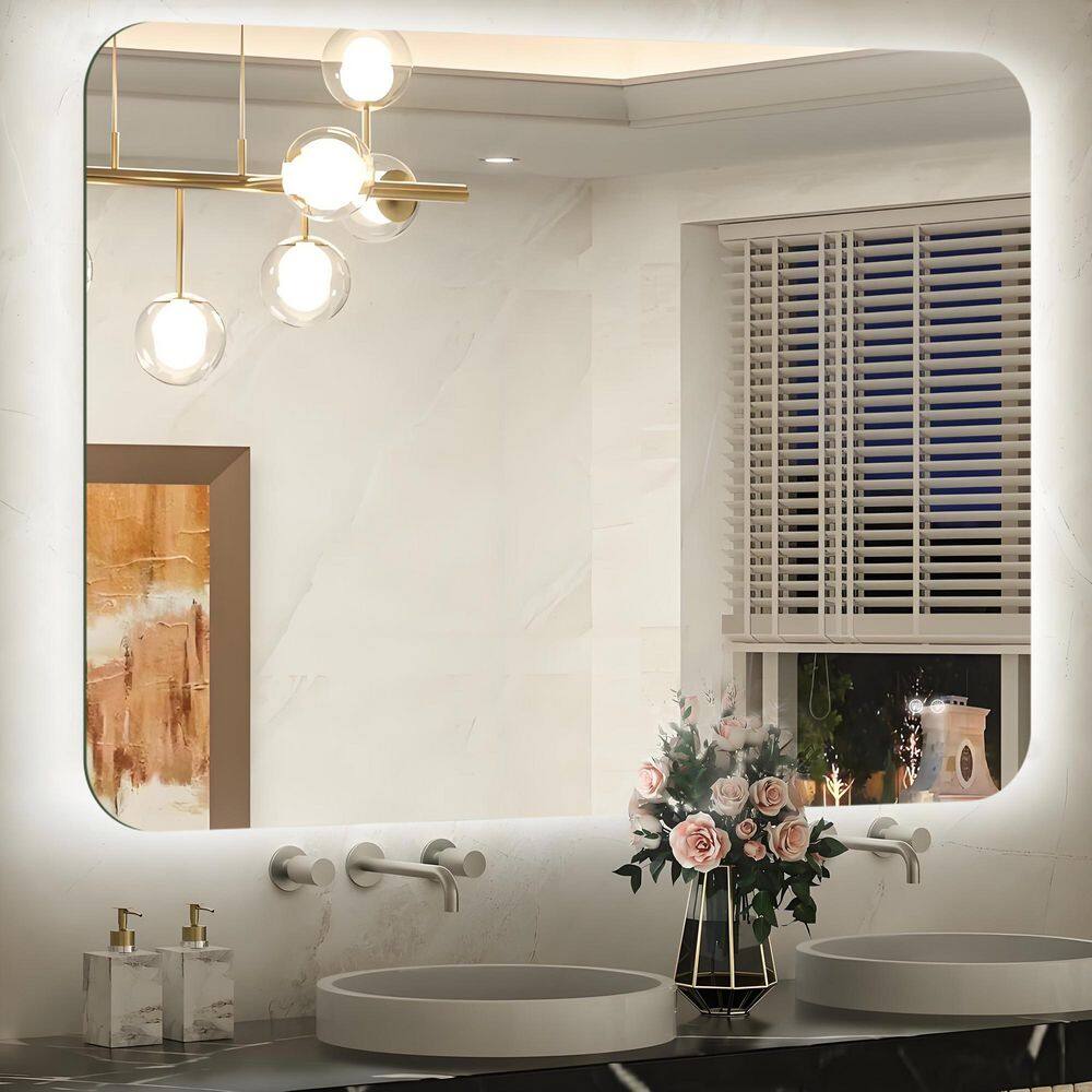 30 in. W x 40 in. H Rectangular Frameless Anti-Fog Adjustable Backlit ...