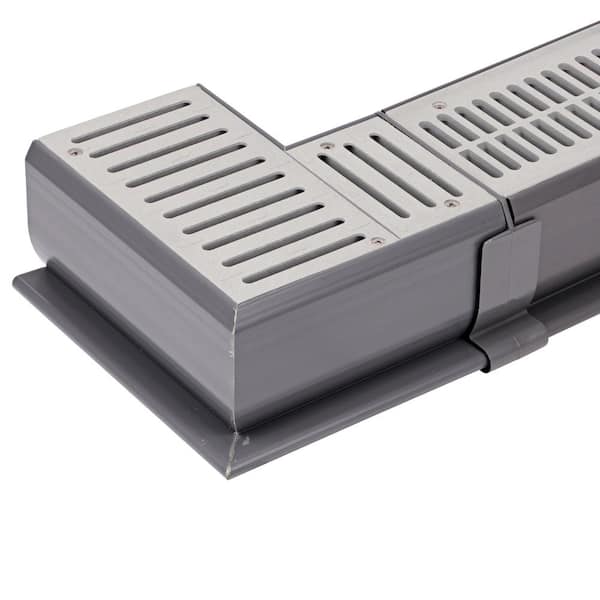 NDS Spee-D Channel Drain 90 Degree Elbow and Grate, Gray Plastic 2381 ...