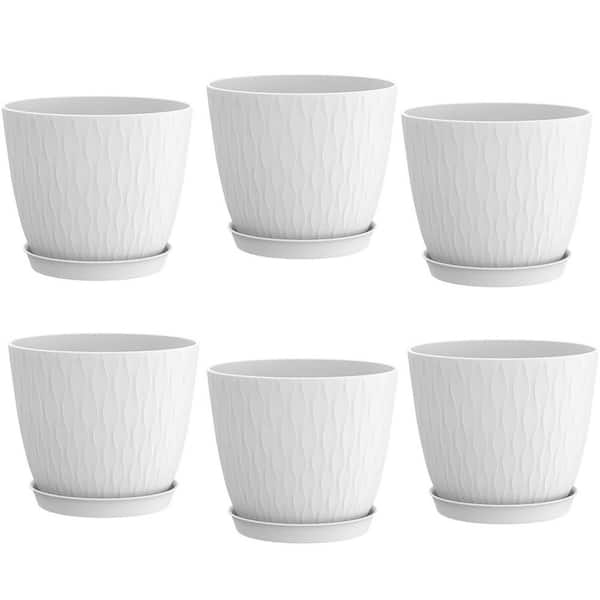 Large White Plastic Indoor/Outdoor Planter with Saucer (6 in. W x 5.2 ...
