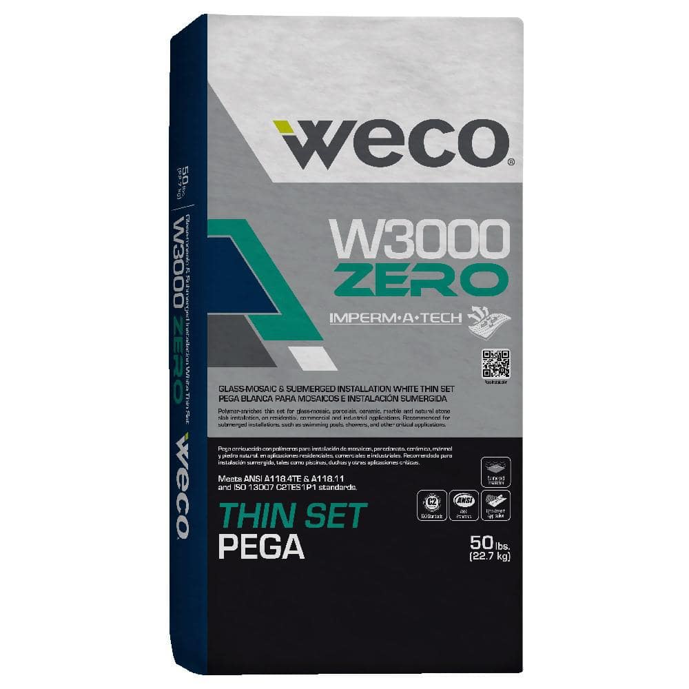 WECO W-3000 ZERO White Thin Set with Polymers 50 lb. Adhesive for Glass ...