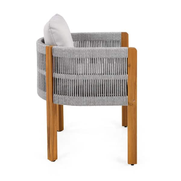 Zeus & Ruta Grey Rope Handle Acacia Wood Outdoor Dining Chair with ...