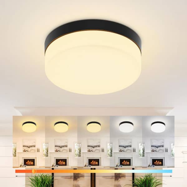 GCGAFUL 11.5 in. Round Modern Matte Black Integrated LED Flush Mount ...