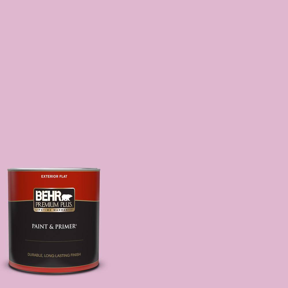 BEHR PREMIUM PLUS 1 Qt. #M120-3 Pink Wink Flat Exterior Paint & Primer ...