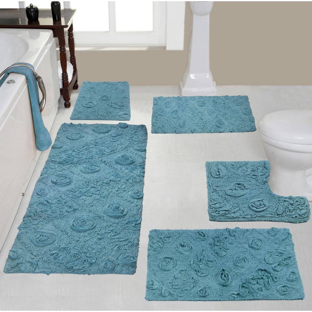 HOME WEAVERS INC Modesto Bath Rug 100% Cotton Bath Rugs Set, 5-Pcs Set ...