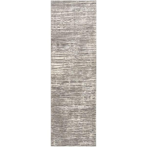 Nourison Eco-Friendly Ivory Grey 2 ft. x 8 ft. Abstract Contemporary ...