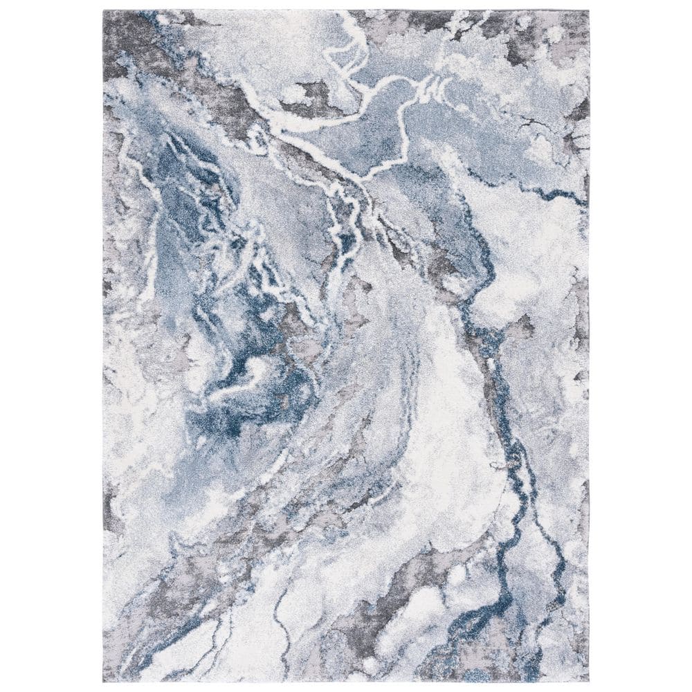 SAFAVIEH Cyrus Shag 8 ft. x 10 ft. Ivory/Blue Marble Abstract Area Rug ...