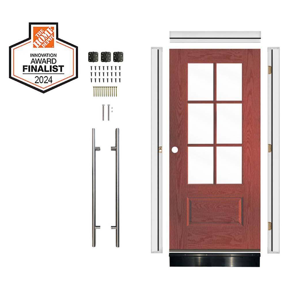 DIY Faux Pivot 36 x 79 in. 6-Lite Right-Hand Clear Glass Redwood Stain ...