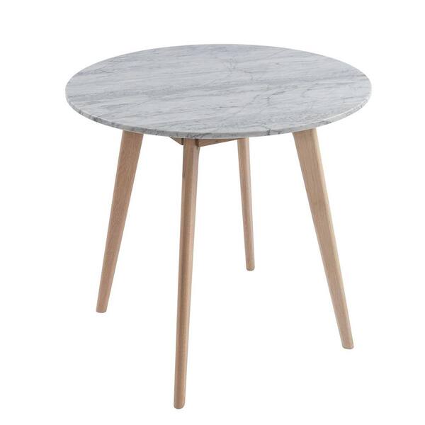 AndMakers Avella 1-Piece Oak Finish 31 inches Round Italian Carrara ...