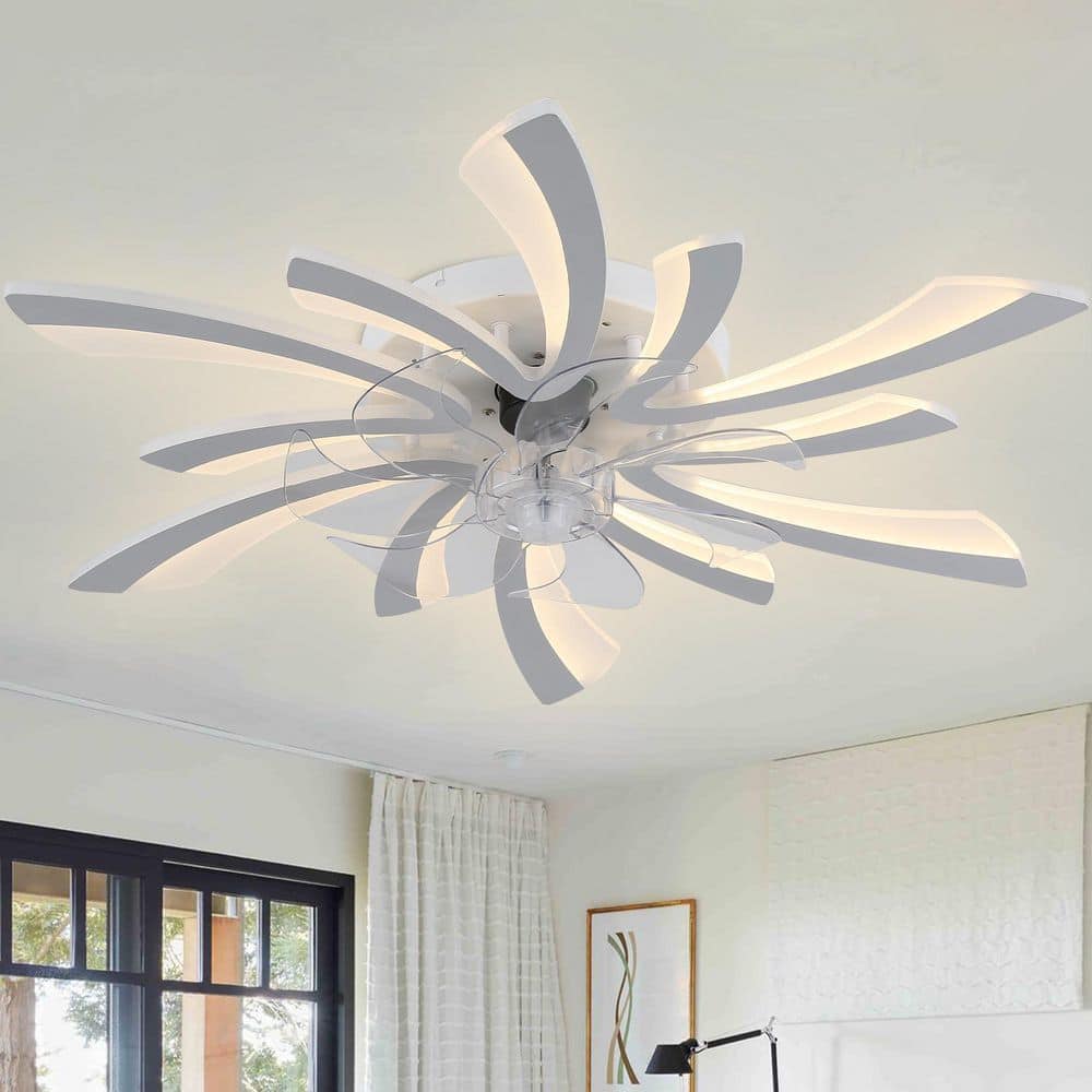 Oaks Aura Meraz 31 in. Indoor Modern White Flush Mount Smart Ceiling ...