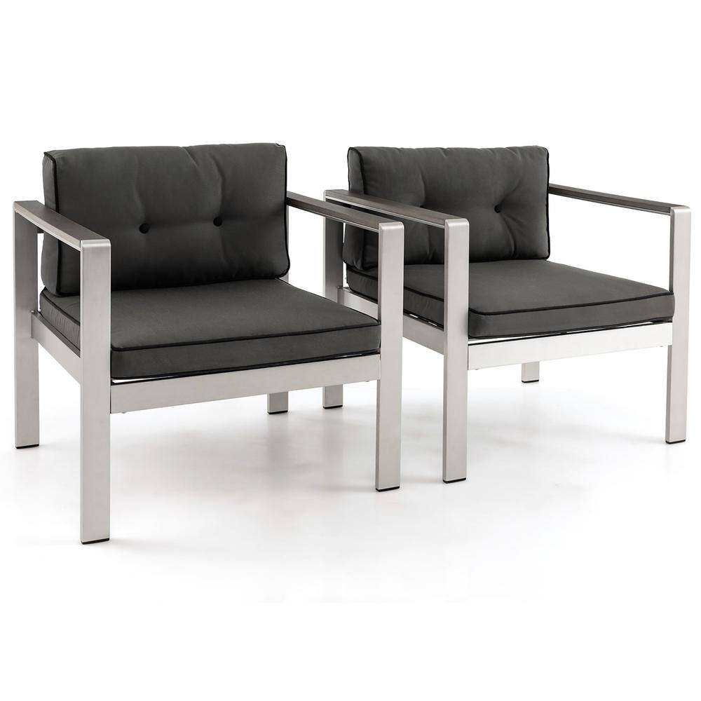 Gymax 2-Pieces Patio Aluminum Armchair Contemporary Sofa Chair WPC ...
