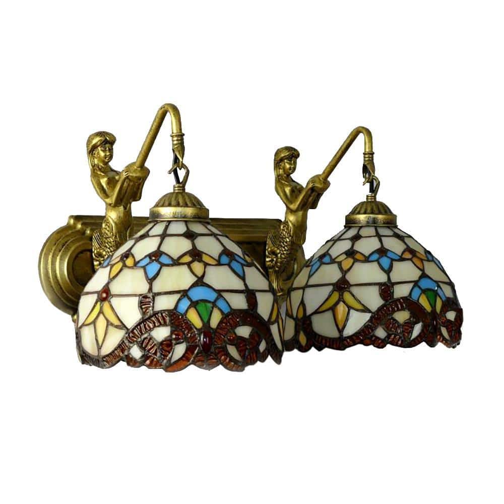 OUKANING 15.35 in. 2-Light Yellow Vintage Tiffany Style Wall Sconce ...