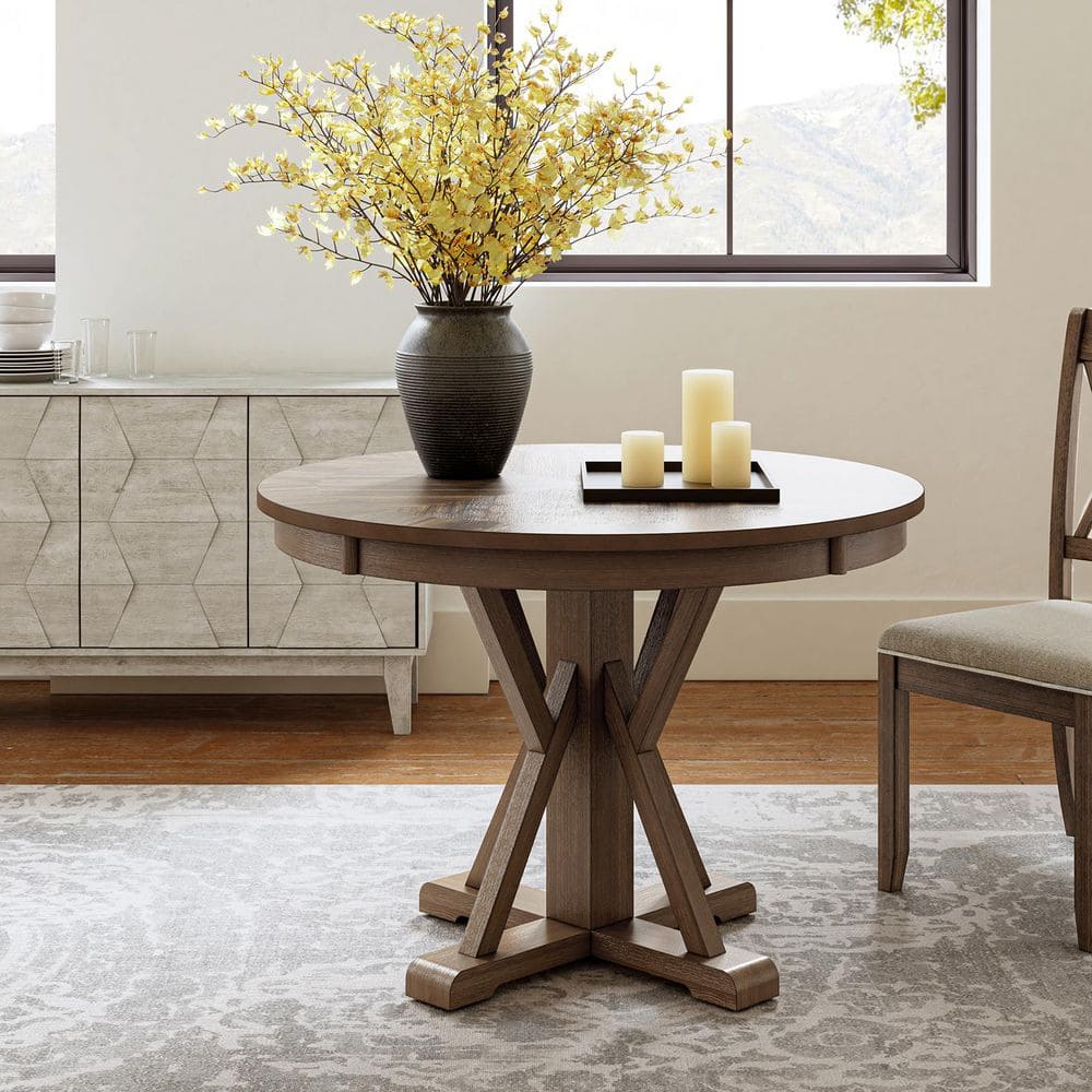 JAYDEN CREATION Evelyn Rustic Farmhouse Walnut Solid Wood Round Cross ...