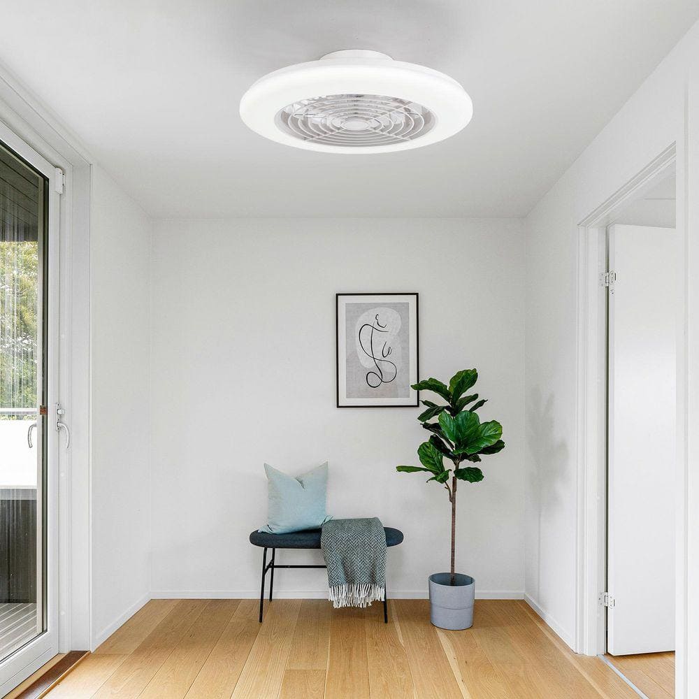 Airsurfer Primo 19-Inch Modern White Flush Mount RGB Ceiling Fan with 5 ...