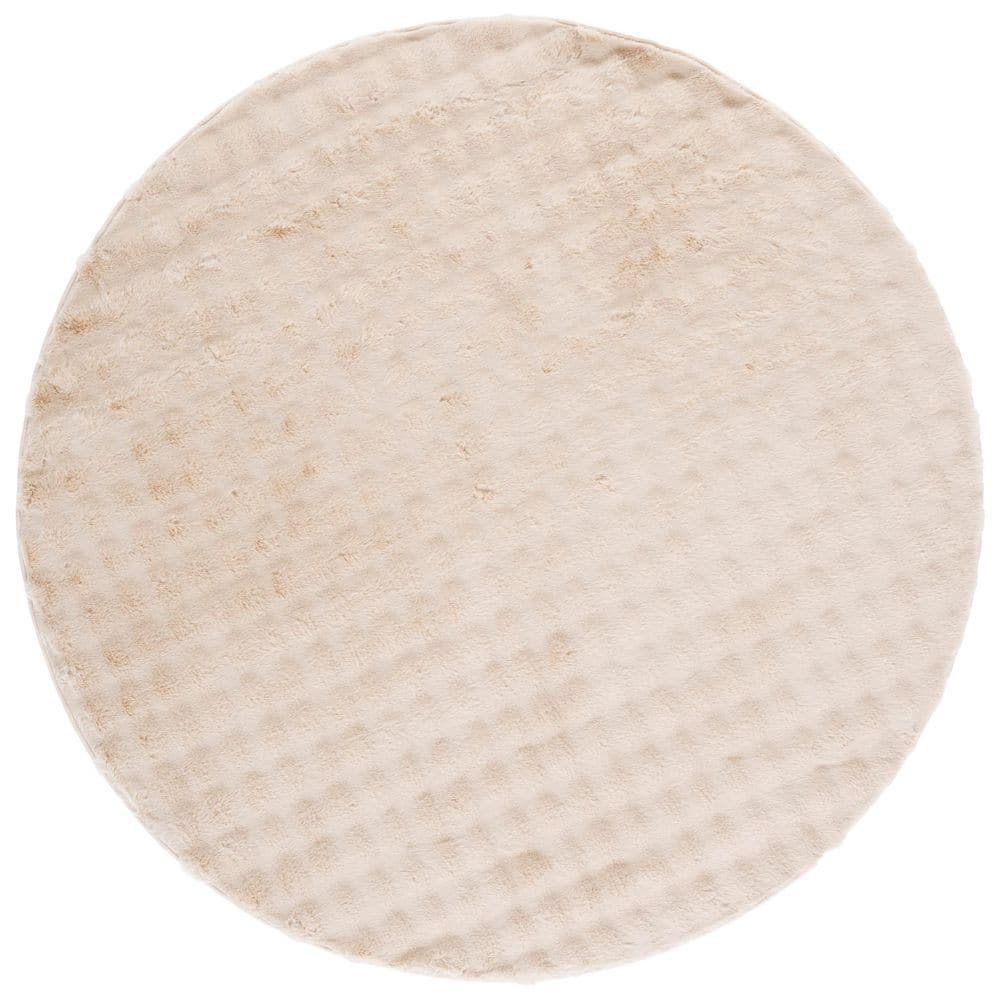 SAFAVIEH Faux Rabbit Bubble Beige 6 ft. x 6 ft. Machine Washable Solid ...